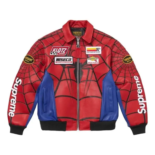 Supreme X Vanson Leathers Spider-man Bomber Jacket - Red