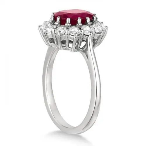 ALLUREZ 14k White Gold Oval Gemstone And Diamond Halo Ring - Ruby/white Gold