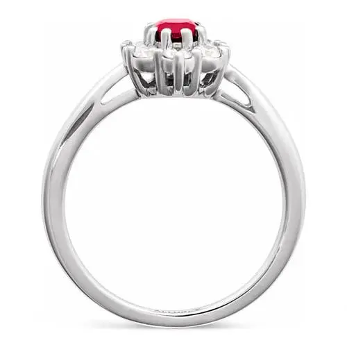 ALLUREZ Oval Lab Ruby & Diamond Halo Ring 14k - 1ct/white Gold