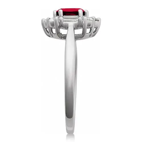 ALLUREZ Oval Lab Ruby & Diamond Halo Ring 14k - 1ct/white Gold