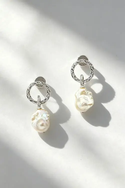 CLASSICHARMS Nina Baroque Pearl Drop Earrings - Silver