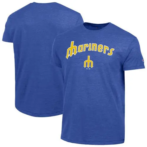 Champion Seattle Mariners Cooperstown Wordmark Lockup Tri-blend T-shirt - Royal