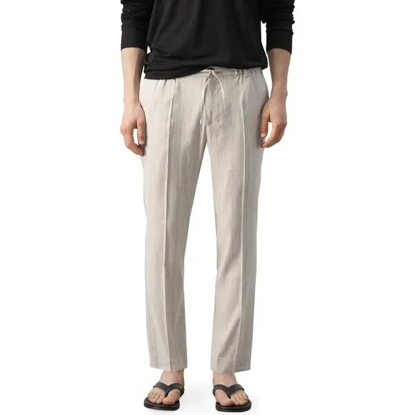 Mango Slim Fit Drawstring Linen Blend Pants - Beige
