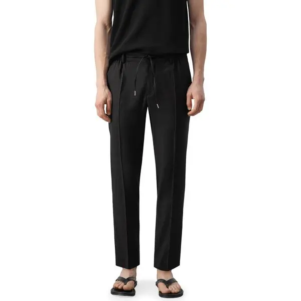 Mango Slim Fit Drawstring Linen Blend Pants - Black