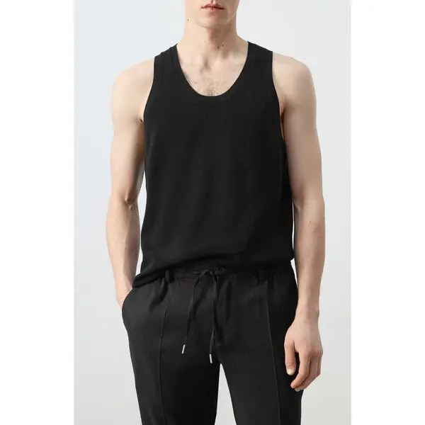 Mango Slim Fit Cotton Rib Tank - Black