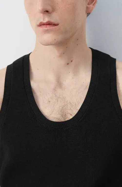 Mango Slim Fit Cotton Rib Tank - Black