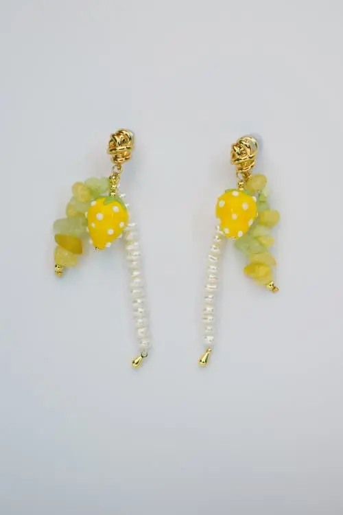 CLASSICHARMS Lulu Strawberry Drop Earrings With Pearls And Natural Stone Chips