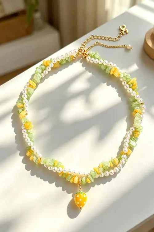 CLASSICHARMS Lulu Strawberry Necklace Set With Pearl And Gemstone Chains