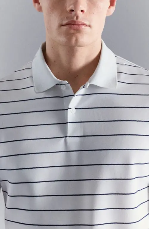 Mango Slim Fit Stripe Coolmax® Piqué Polo - White