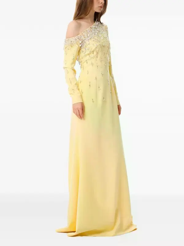 DINA MELWANI Crystal Embellished One-shoulder Maxi Gown