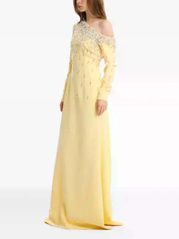 DINA MELWANI Crystal Embellished One-shoulder Maxi Gown