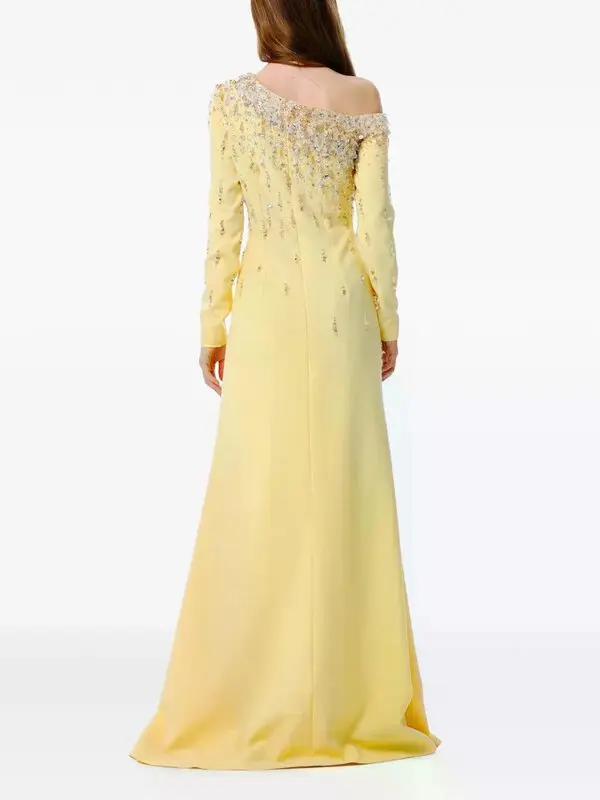 DINA MELWANI Crystal Embellished One-shoulder Maxi Gown