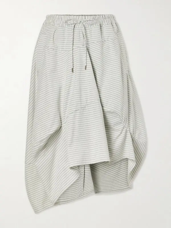 VIVIENNE WESTWOOD Aerodrome Asymmetric Striped Organic Cotton Drawstring Midi Skirt - Neutrals