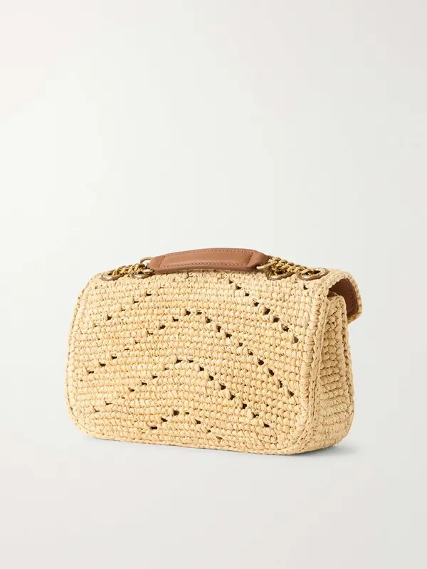Saint Laurent Loulou Mini Leather-trimmed Raffia Shoulder Bag