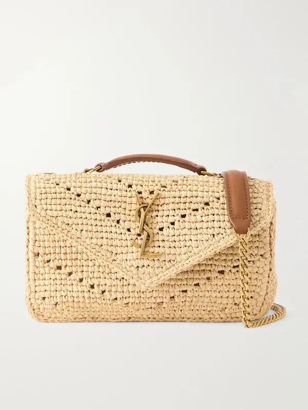 Saint Laurent Loulou Mini Leather-trimmed Raffia Shoulder Bag - Neutrals