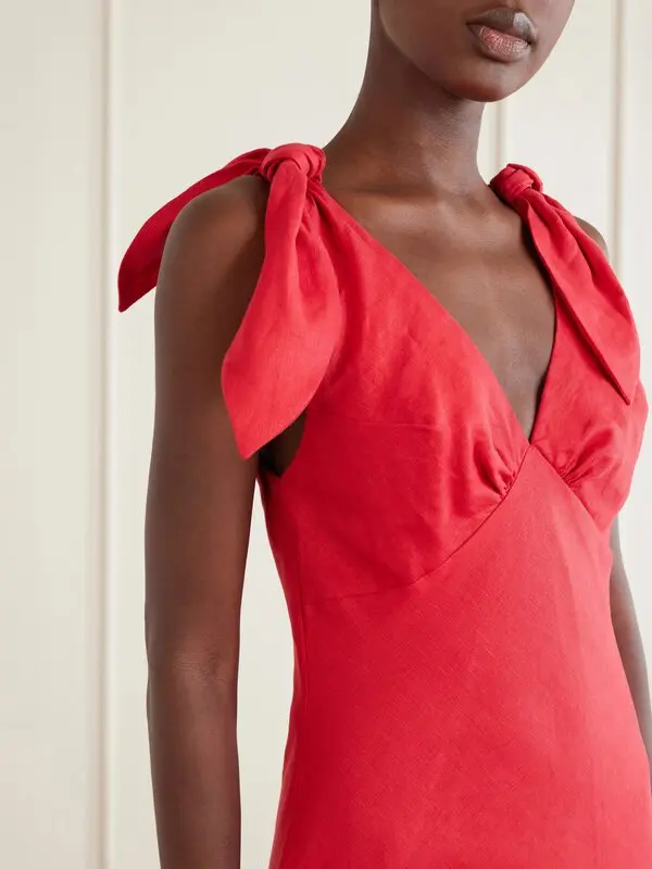Faithfull The Brand Solana Linen Maxi Dress With Knotted Shoulders