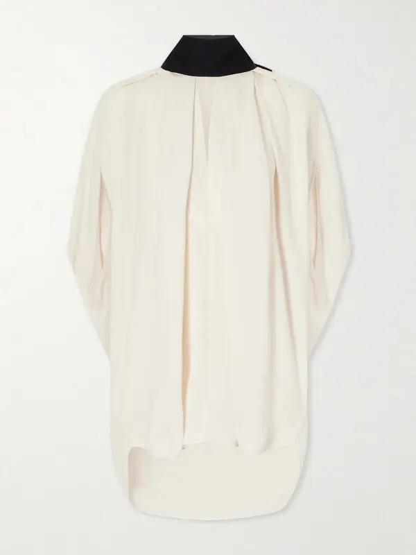 LANVIN Bow-detailed Crepe Halterneck Blouse - Neutrals