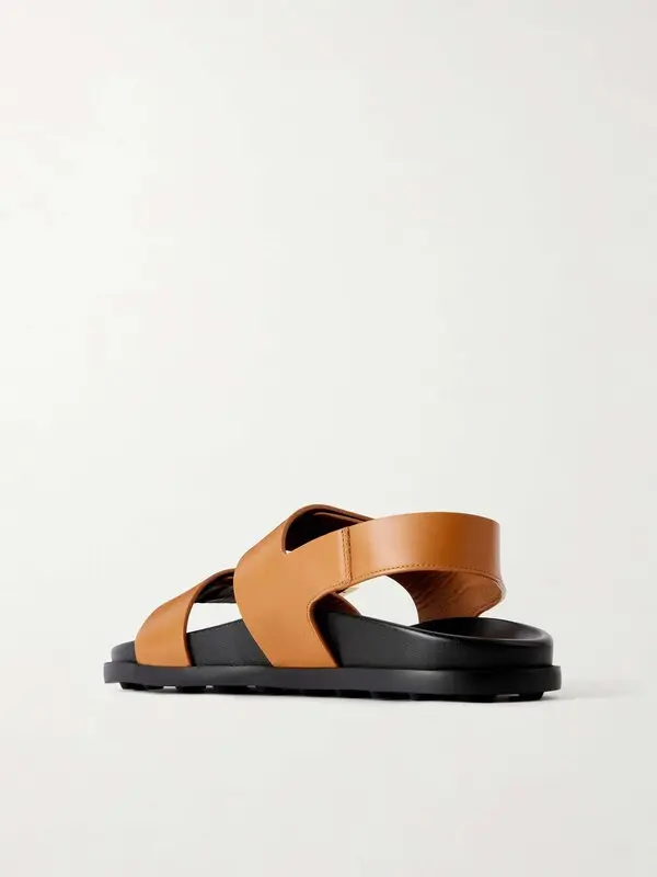 TOD'S Buckled Leather Slingback Sandals - Tan