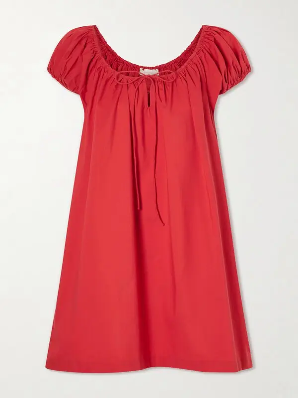 Faithfull The Brand Marblau Gathered Cotton-poplin Mini Dress - Red