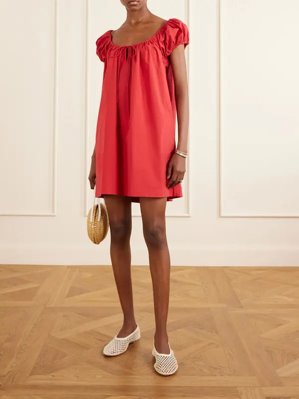 Faithfull The Brand Marblau Gathered Cotton-poplin Mini Dress