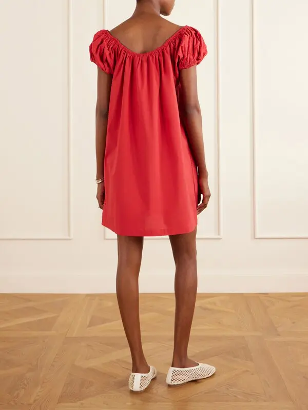 Faithfull The Brand Marblau Gathered Cotton-poplin Mini Dress