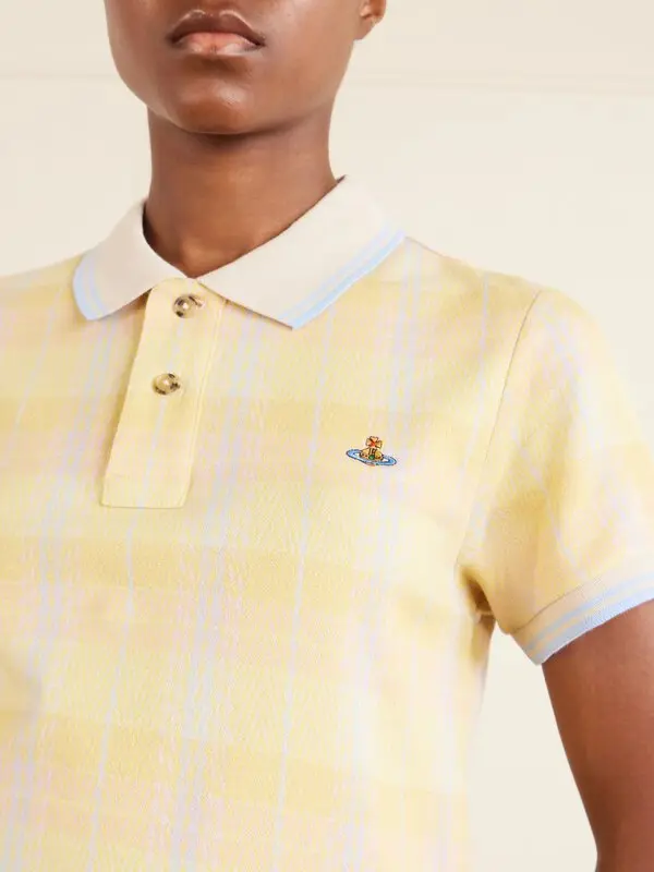 VIVIENNE WESTWOOD Logo-embroidered Checked Cotton-piqué Polo Shirt - Yellow