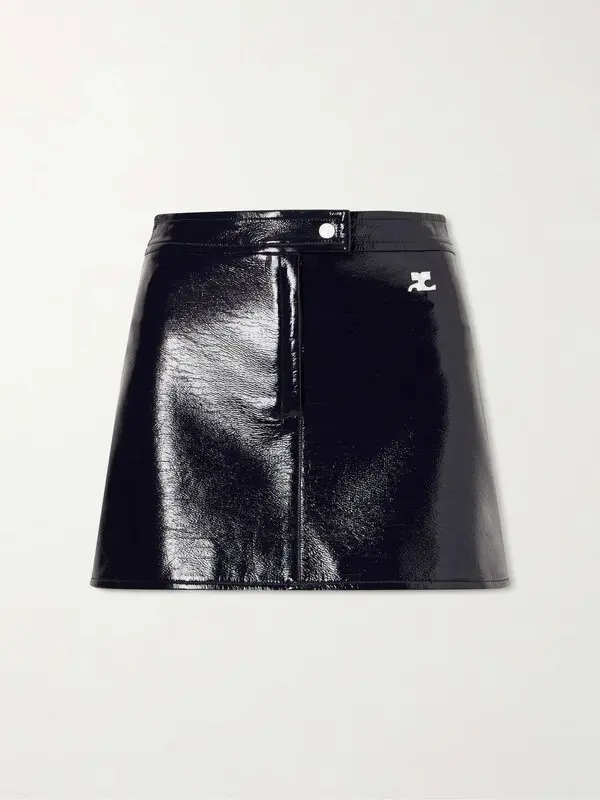 COURREGES Courrèges Appliquéd Coated Cotton-blend Mini Skirt - Navy