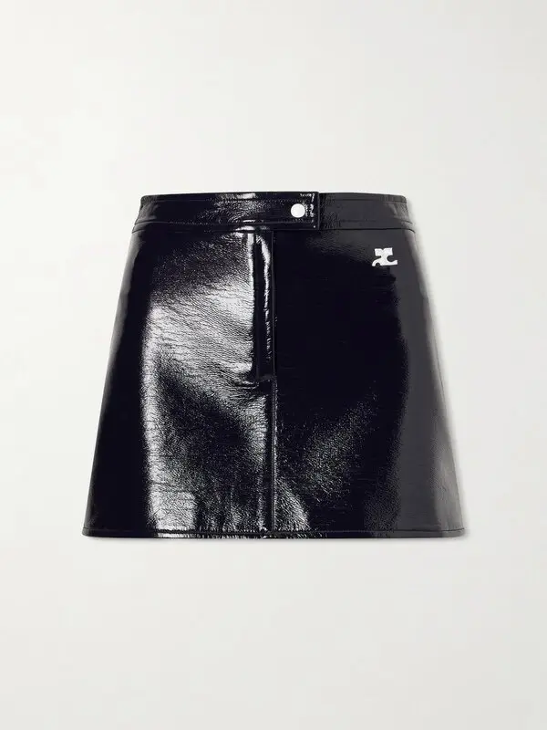 COURREGES Courrèges Appliquéd Coated Cotton-blend Mini Skirt - Navy