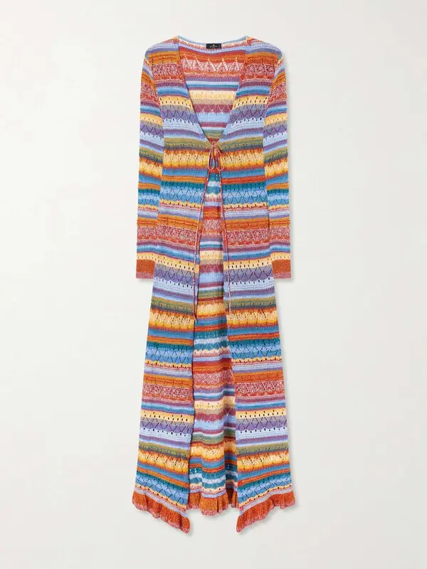 Etro Striped Pointelle-knit Cotton Cardigan - Red