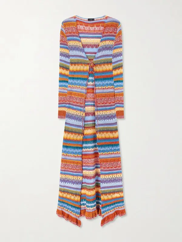Etro Striped Pointelle-knit Cotton Cardigan