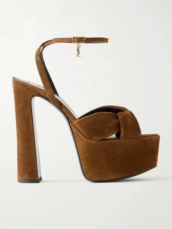 Saint Laurent Franciane Suede Platform Sandals - Brown