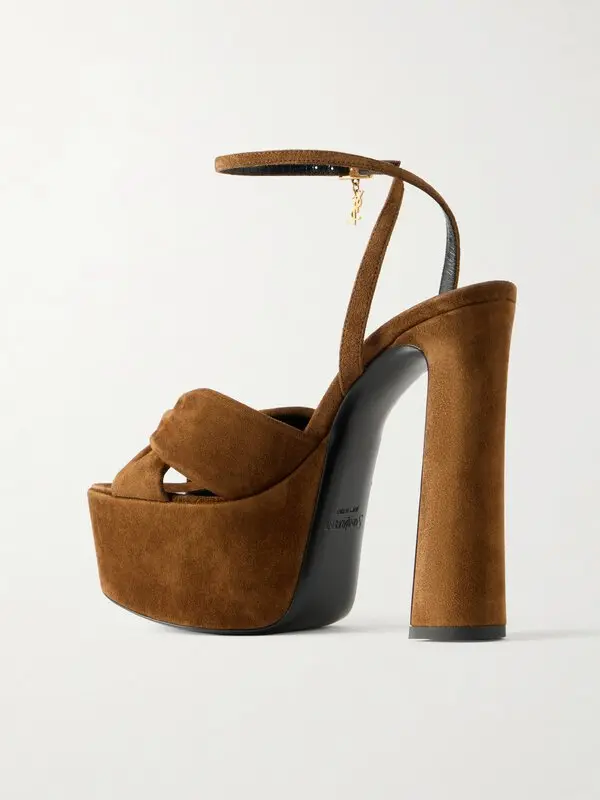 Saint Laurent Suede Platform Sandals - Brown