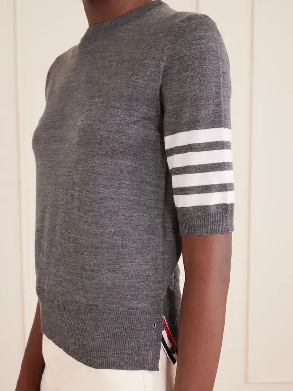 Thom Browne Grosgrain-trimmed Striped Wool-blend Sweater