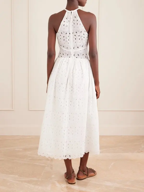FRAME Scalloped Broderie Anglaise Halterneck Midi Dress