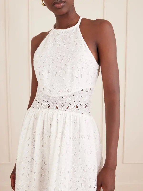 FRAME Scalloped Broderie Anglaise Halterneck Midi Dress