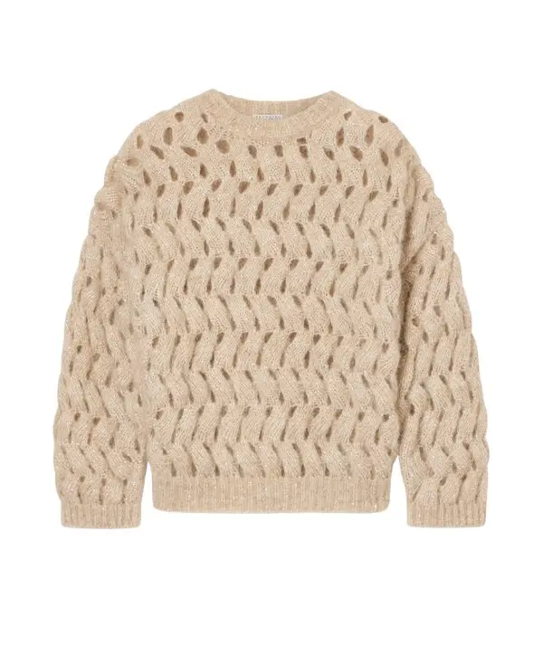 Brunello Cucinelli Sequin-embellished Open-knit Mohair-blend Sweater - Neutrals