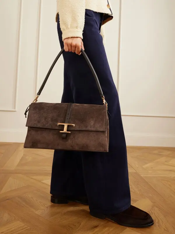 TOD'S Small Leather-trimmed Suede Shoulder Bag