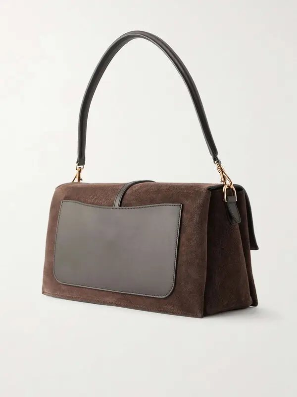 TOD'S Tracollina Mosch Small Leather-trimmed Suede Shoulder Bag - Chocolate