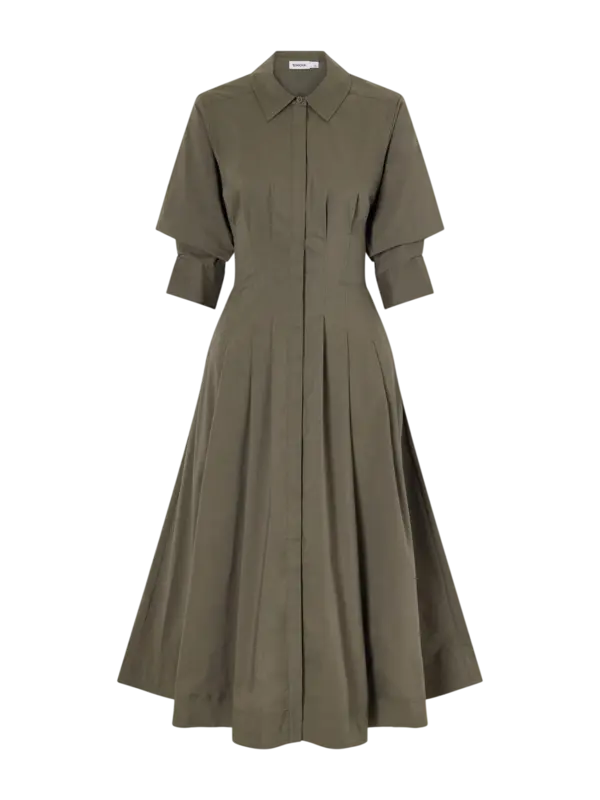 Simkhai Jazz Pintucked Cotton-blend Midi Shirt Dress - Green