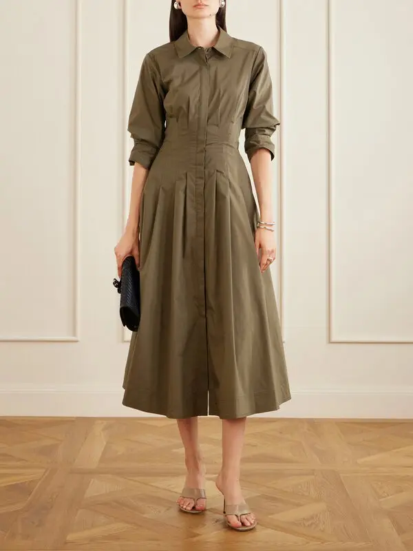 Simkhai Jazz Pintucked Cotton-blend Midi Shirt Dress - Green