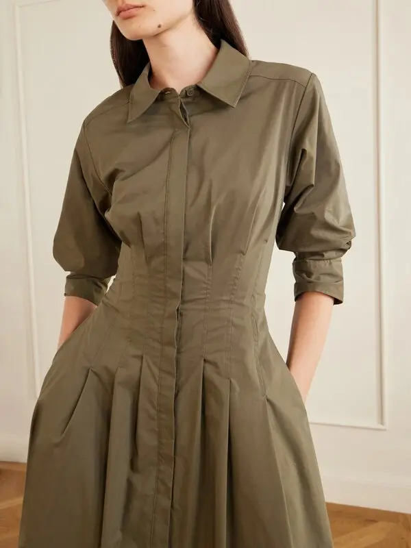 Simkhai Jazz Pintucked Cotton-blend Midi Shirt Dress - Green