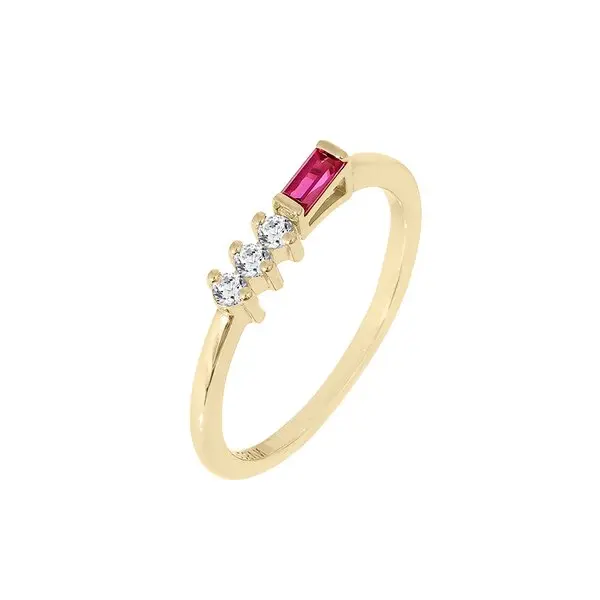 KIERA Ruby Baguette With Round Lab Grown Diamond Bar Ring - Yellow