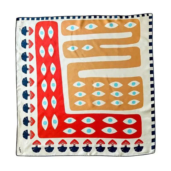 FOLIE LIVING Red / White / Blue Apple Of My Eye Silk Scarf Small - Red/white/blue