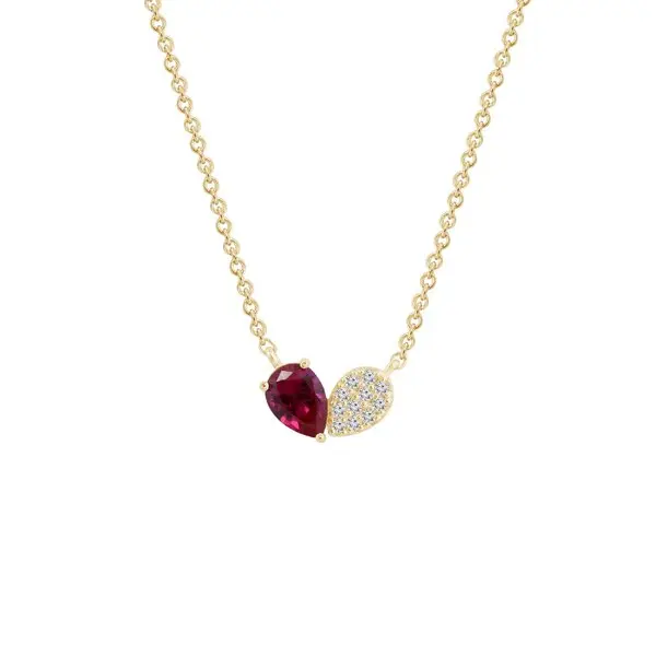 KIERA Ruby Pear With Lab Grown Diamond Accent Heart Saphed Pendant Necklace - Yellow