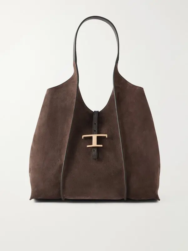 TOD'S T Timeless Medium Suede Shoulder Bag - Brown