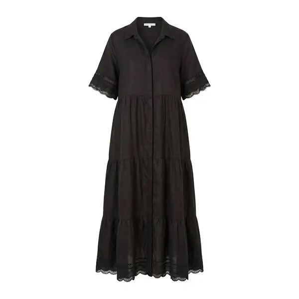 Adrift Clothing Winslow Linen Button-through Dress In Lace - Black