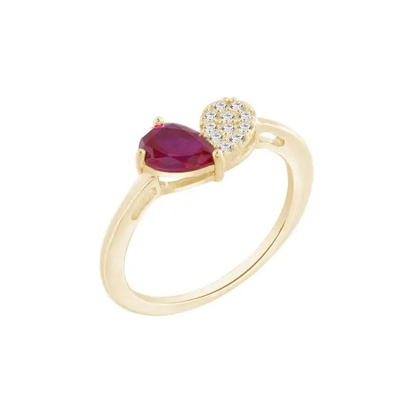 KIERA Ruby Pear With Lab Grown Diamond Accent Heart Saphed Ring - Yellow