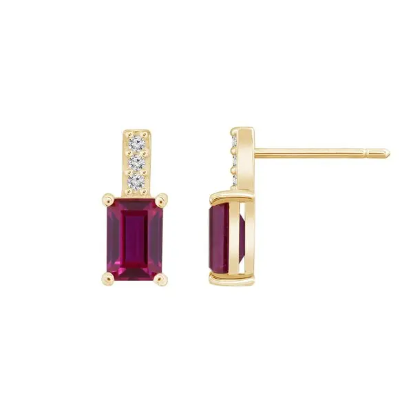 KIERA Emerald Cut Ruby With Lab Grown Diamond Vertical Bar Drop Earrings - Yellow