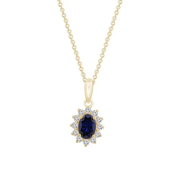 KIERA Sapphire Oval With Lab Grown Diamond Accent Halo Pendant Necklace - Yellow