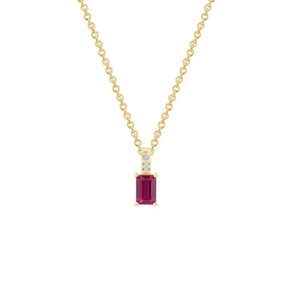 KIERA Emerald Cut Ruby With Lab Grown Diamond Vertical Bar Pendant Necklace - Yellow